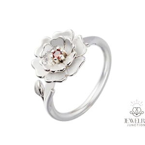 Custom Birth Flower Ring With Birthstone, Sterling Silver 925 Statement ...