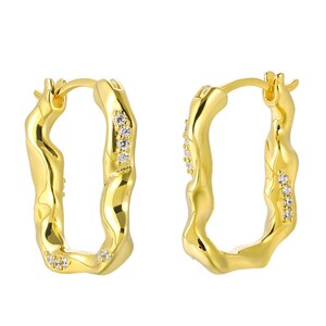 Twisted Geometric Gold Hoop Earrings Minimalist Gold Hoops - Etsy