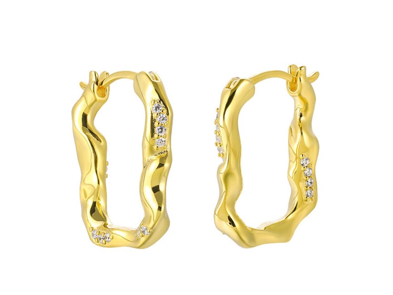 Twisted Geometric Gold Hoop Earrings Minimalist Gold Hoops - Etsy