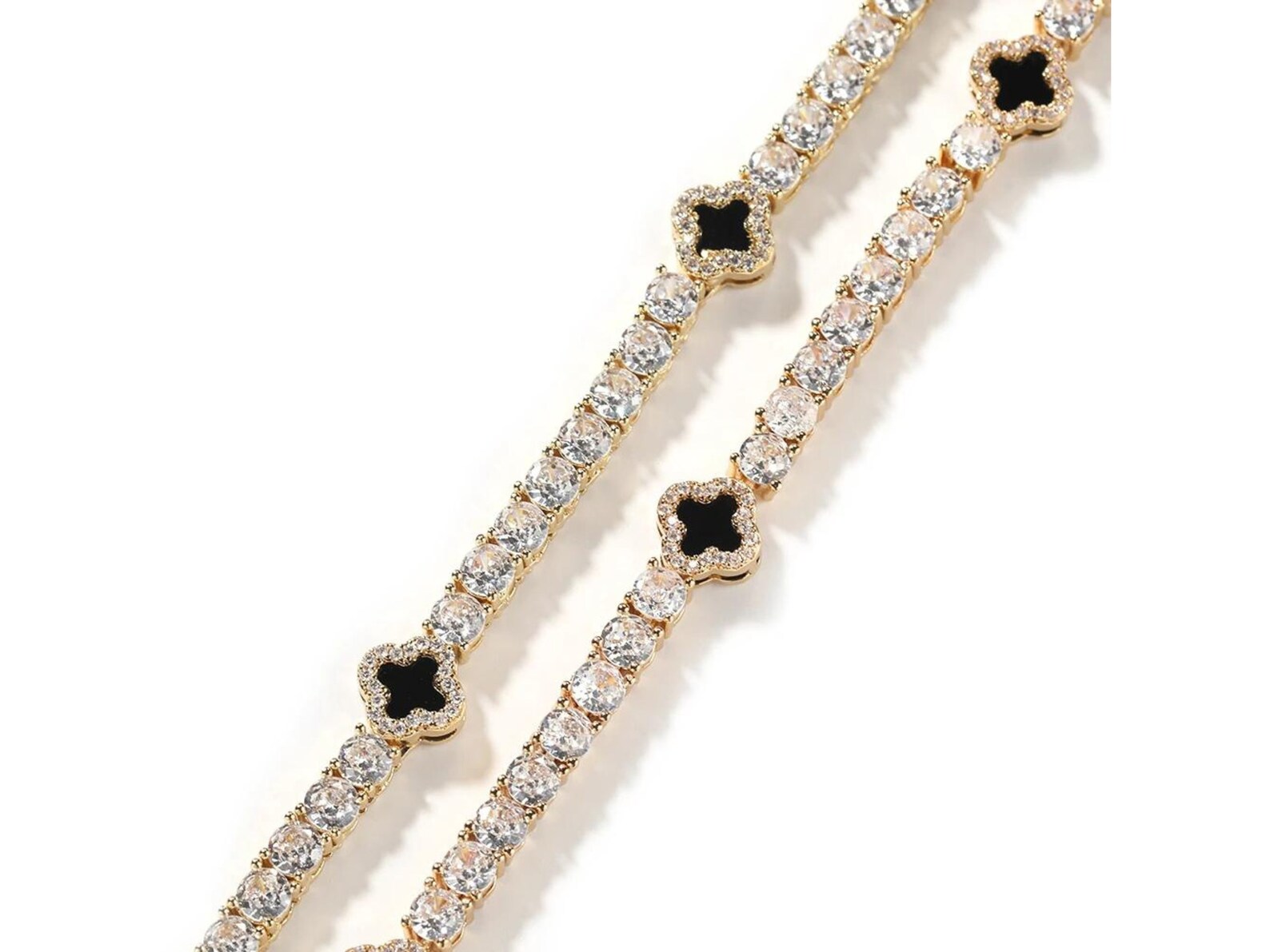 Silver Gold Four Leaf Clover Tennis Chain Iced Out Luxury Choker ...