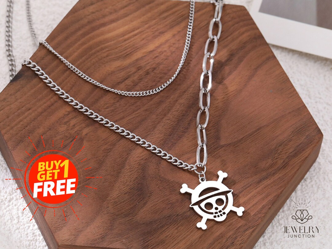 Straw Hat Skeleton Face Pirates Gold Necklace, One Piece Chain Goth ...