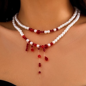 Bloody Pearl Necklace, Vampire Jewelry, Gothic Bloody Necklace ...