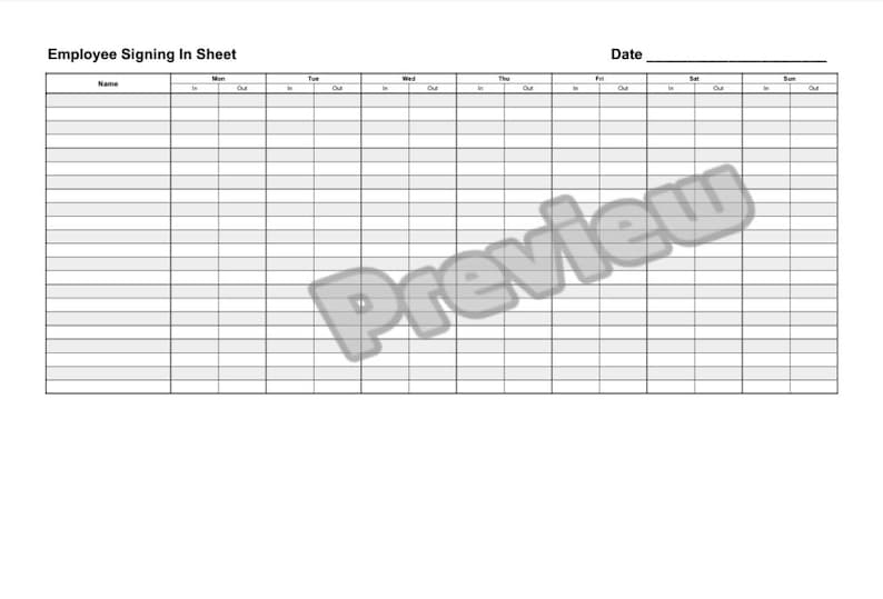 Staff Employee Signing in Sheet Logbook Register - Etsy