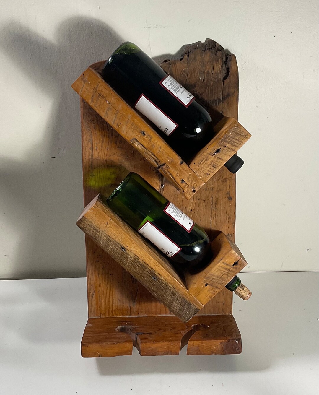 Reclaimed Oak Wood Wall Mount Wine Rack - 2 Bottles - 2 Glasses - Etsy