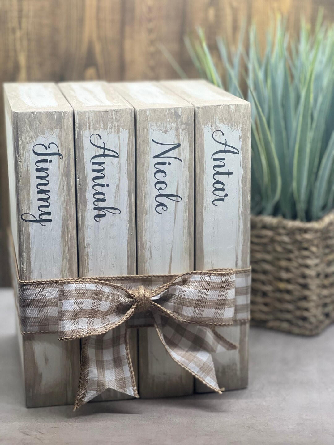 Personalized Family Book Stack, Wood Book Stack, Personalized Book ...
