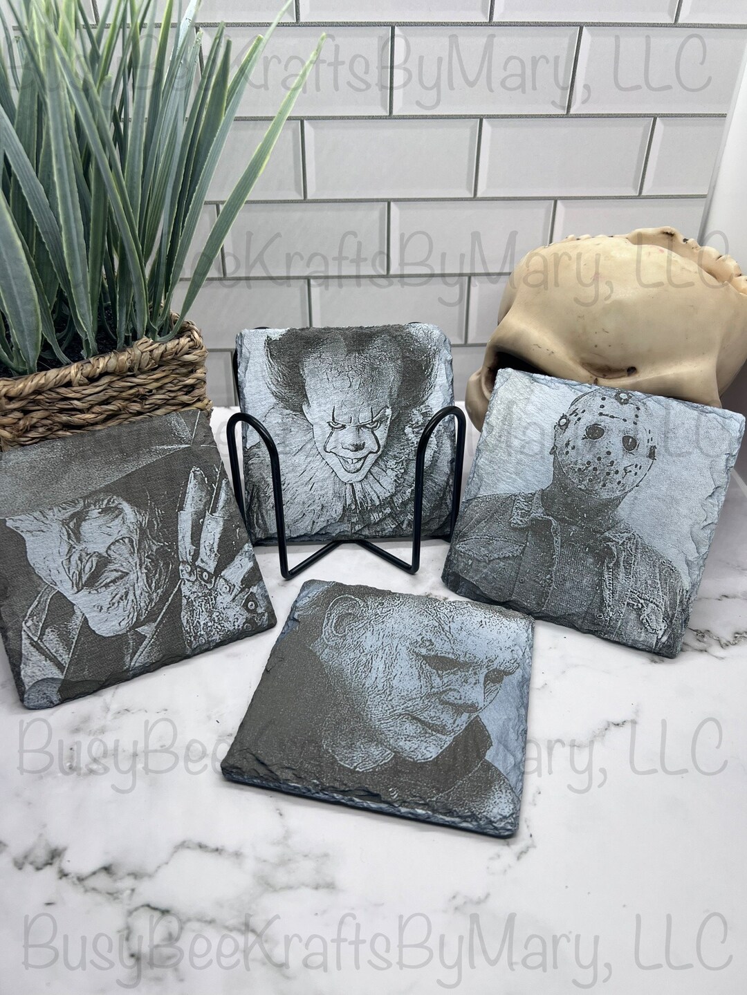 Halloween Stone Coasters-horror Movie Slate Coasters-halloween-laser ...