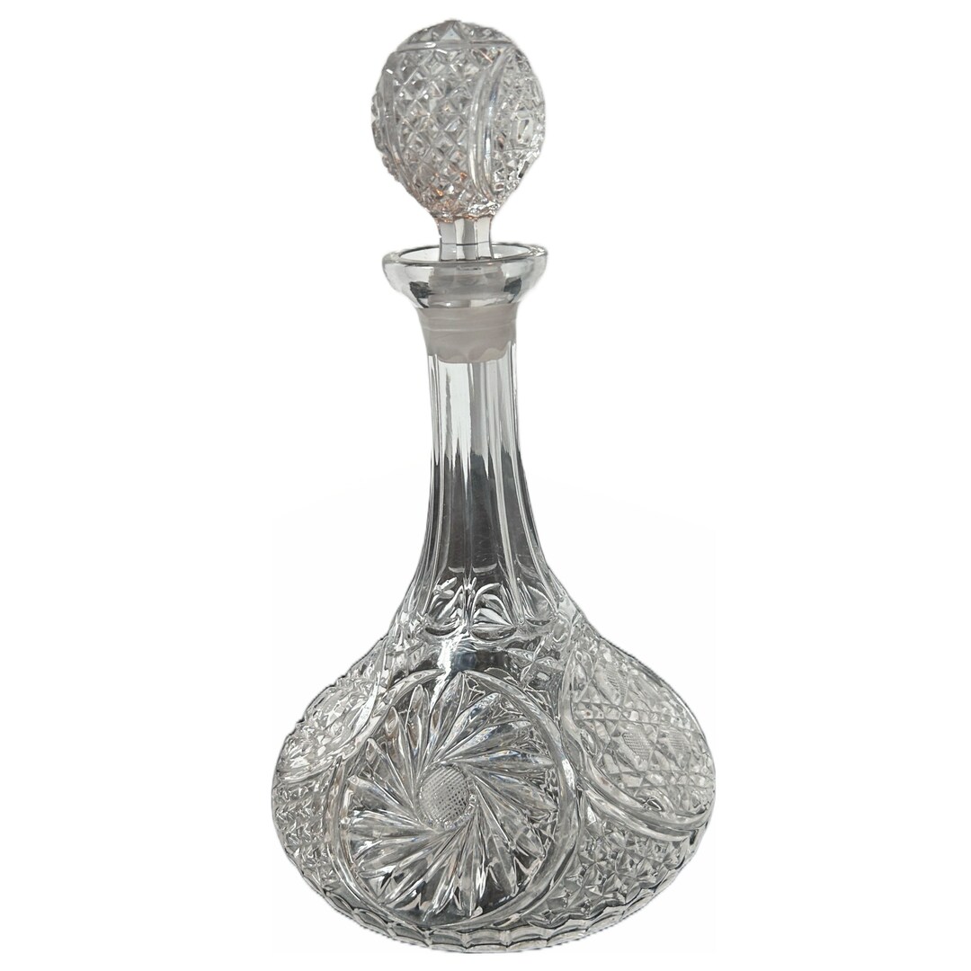 Clear Cut Glass or Crystal Decanter. Captains Table,bourbon, Whiskey ...
