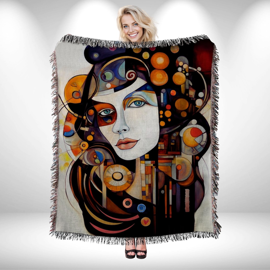 Picasso Style Woman Woven Blanket: Abstract Art Throw, Cotton Decor - Etsy