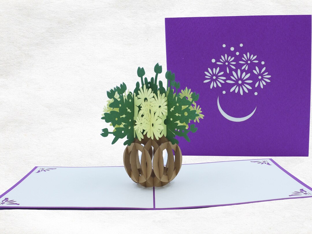 3D Pop-up Card: Vase of Yellow Flowers – Original Floral Greeting Card ...