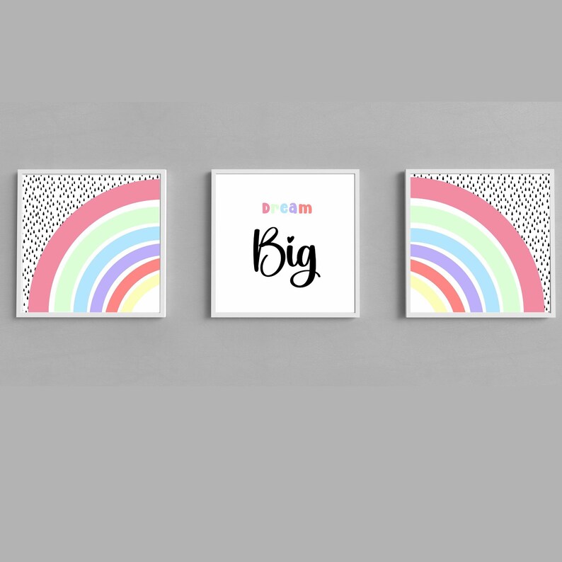 Printable Kids Wall Art Set of 3 Dream Big Rainbow Children's Room ...