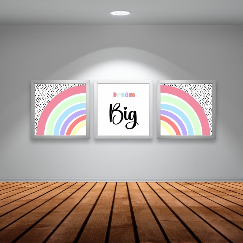 Printable Kids Wall Art Set of 3 Dream Big Rainbow Children's Room ...