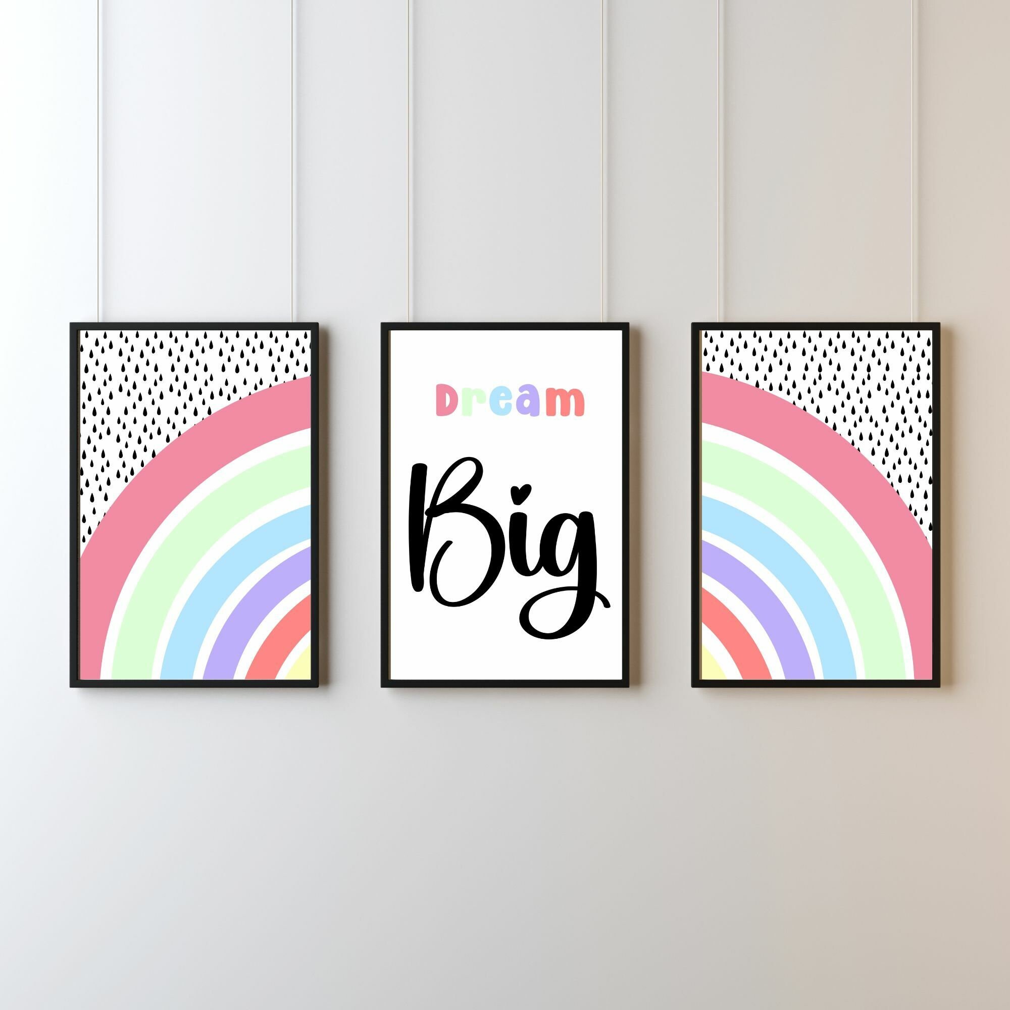 Printable Kids Wall Art Set of 3 Dream Big Rainbow Children's Room ...