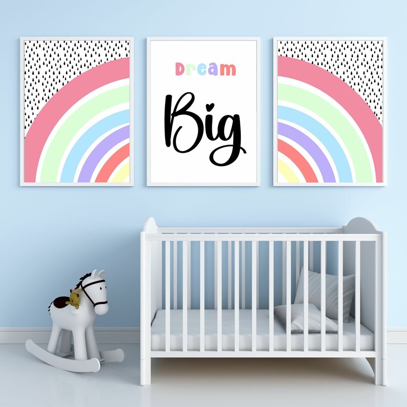 Printable Kids Wall Art Set of 3 Dream Big Rainbow Children's Room ...
