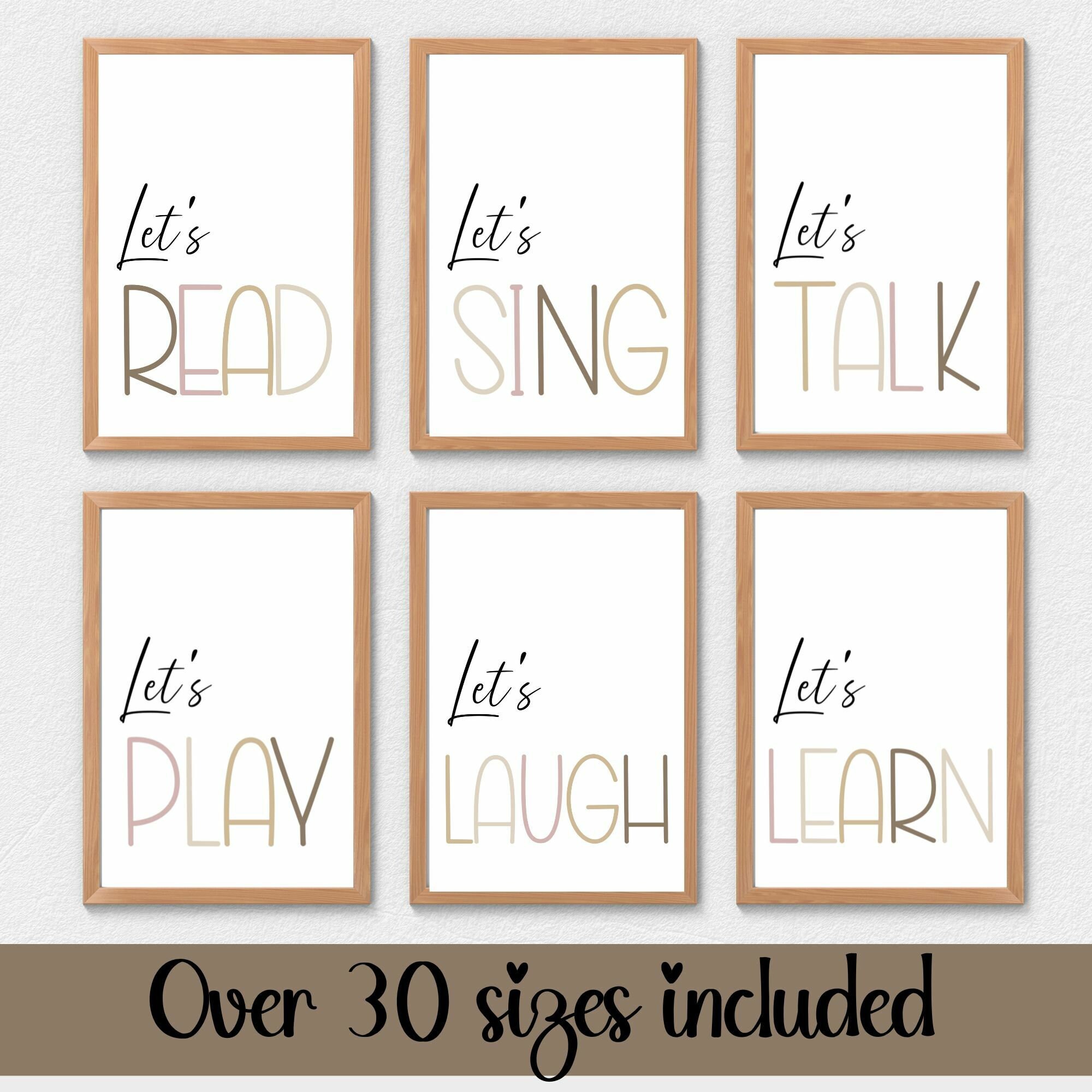 Let's Read, Neutral Color, Printable Wall Art, Educational Posters ...