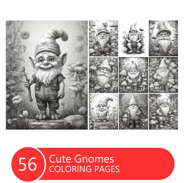 Cute Gnomes Coloring Book for Adults and Kids Grayscale - Etsy
