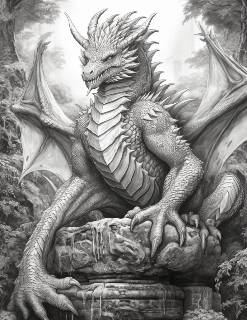 Dragons Coloring Page for Adults and Teens Grayscale Coloring - Etsy