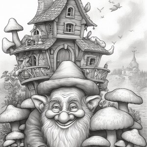 Grayscale Garden Gnomes Coloring Book for Adults, Teens, Instant ...