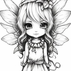 Adorable Chibi Fairies Coloring Book for Adults and Kids, Grayscale ...