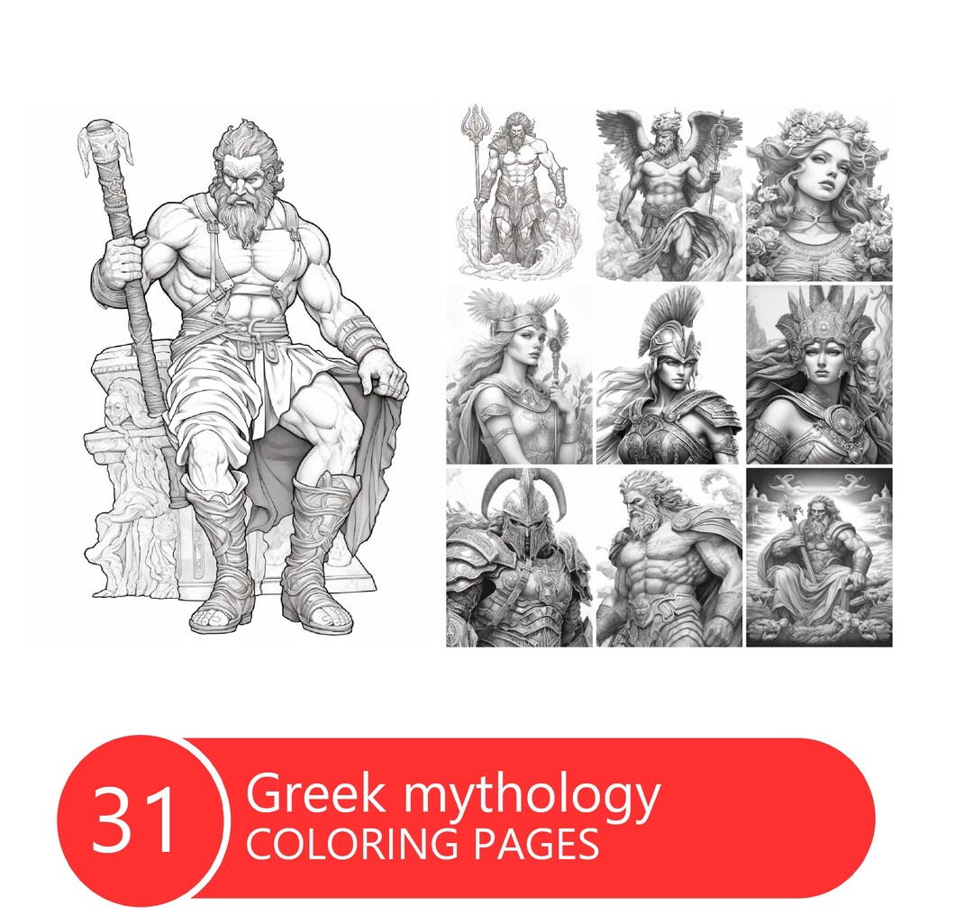 Greek Mythology Coloring Book for Adults and Kids, Grayscale Coloring ...