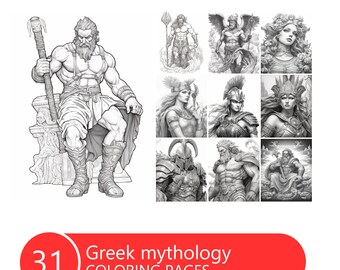 Greek Mythology Gods Grayscale Coloring Book Pages for Adults, for Kids ...