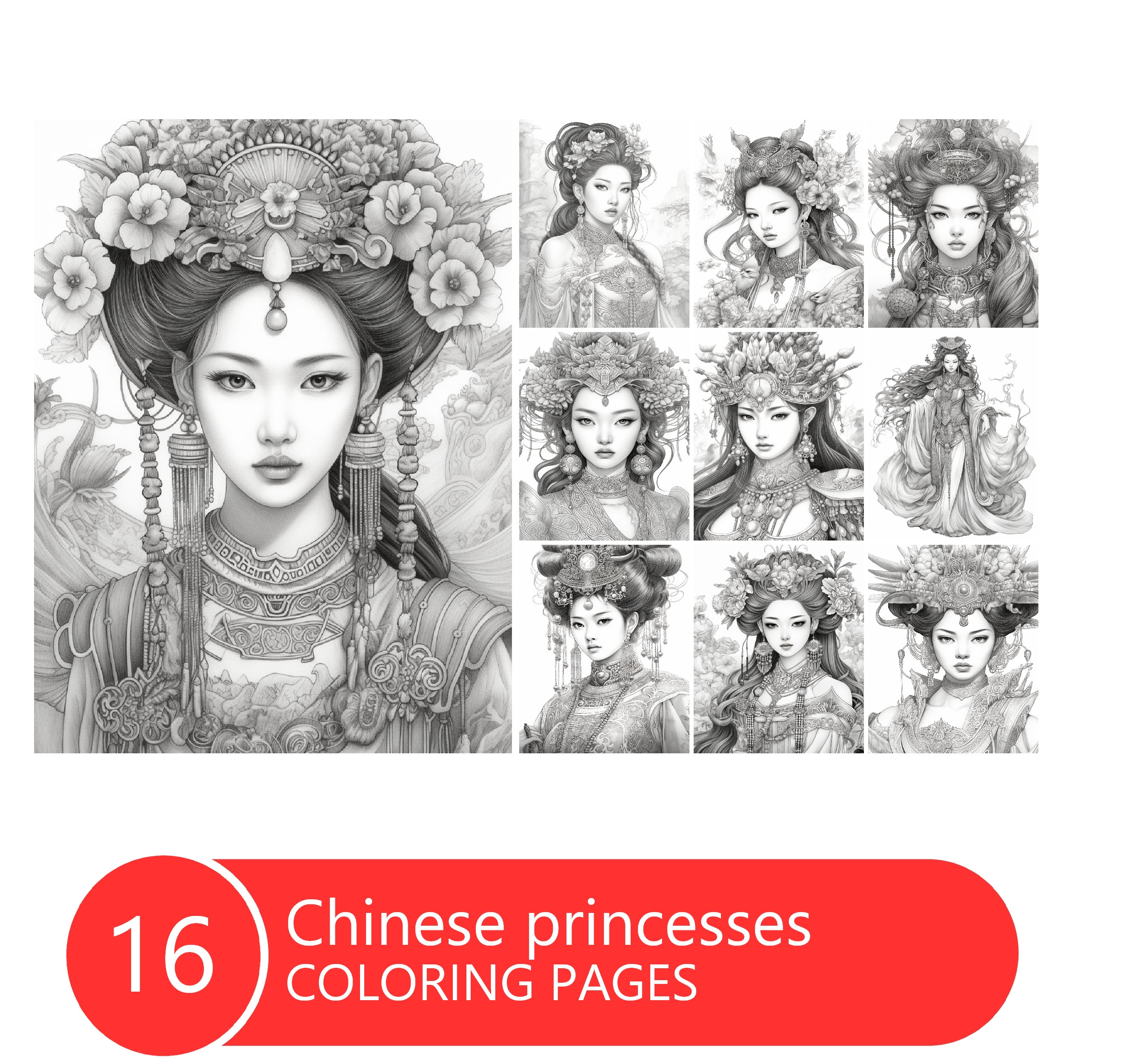 Chinese Princesses Coloring Book for Adults and Kids - Etsy