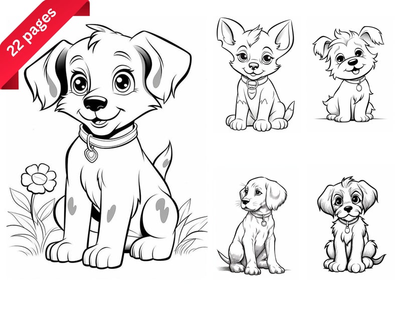 Cute Dogs Coloring Pages for Kids, Instant Download, PDF Print - Etsy