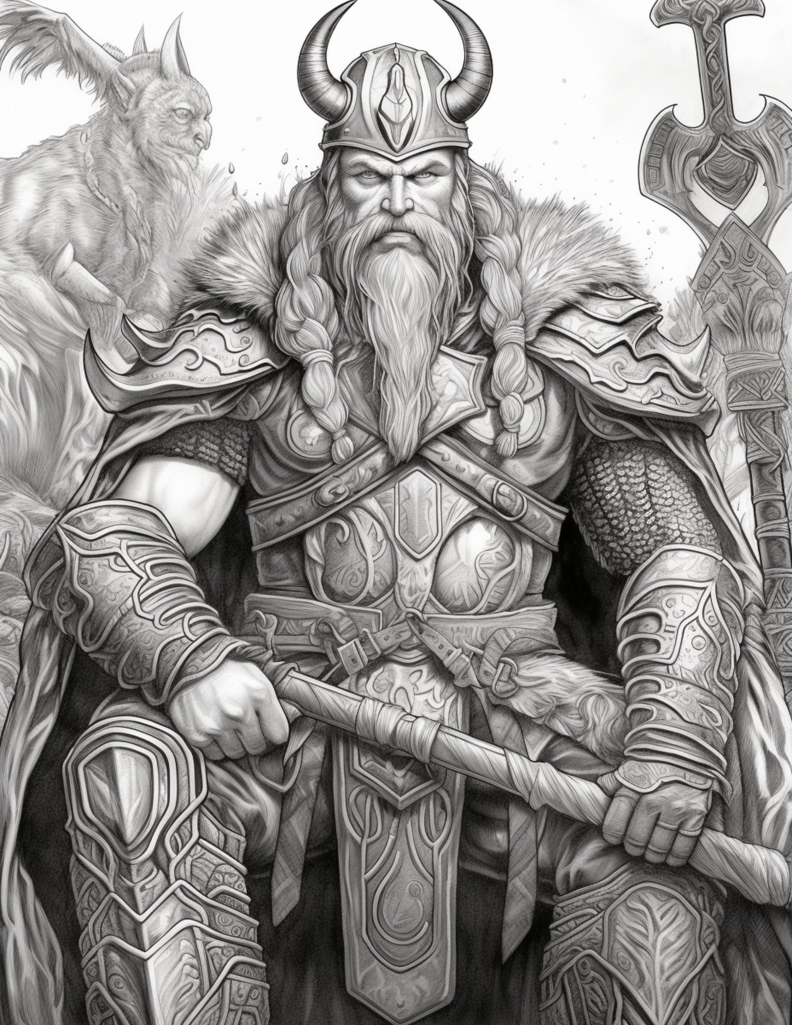 Viking Warriors Coloring Pages: Grayscale Illustrations (printable PDF ...