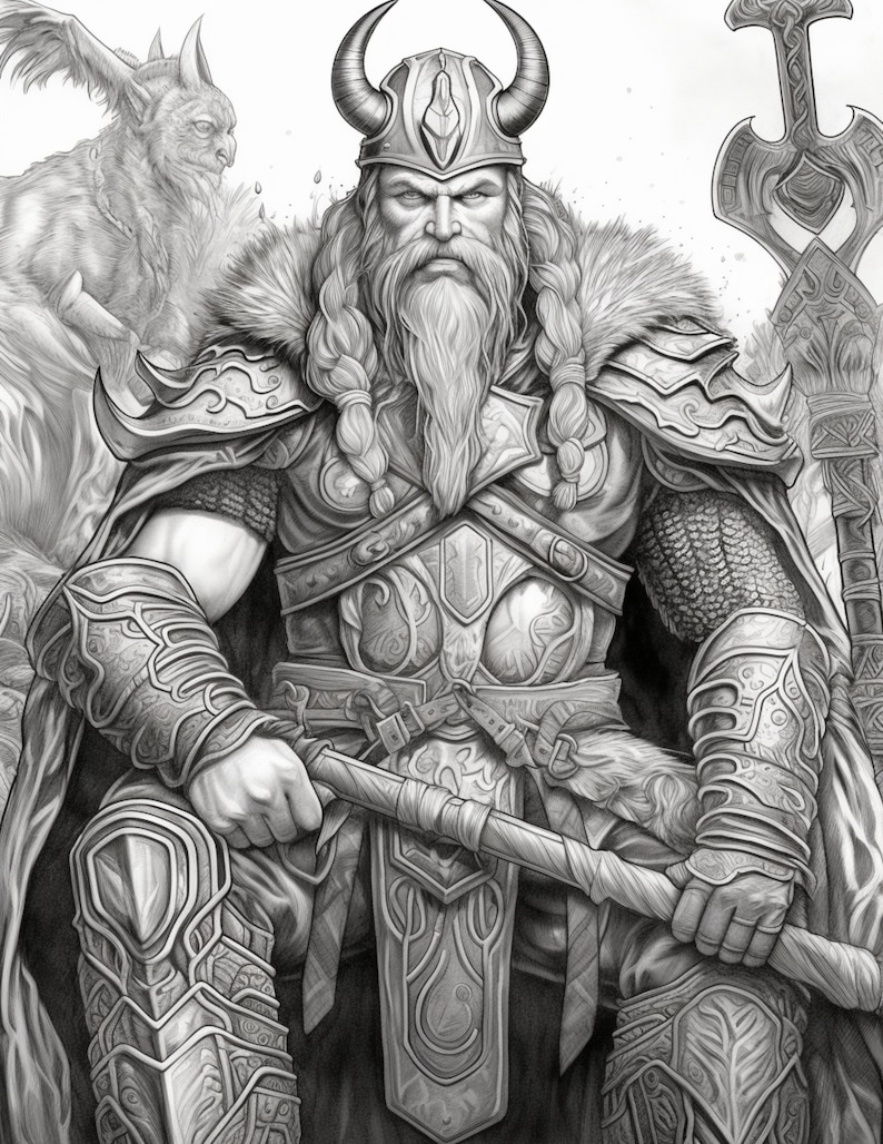 Vikings Warriors Coloring Pages for Adults and Teens, Grayscale ...
