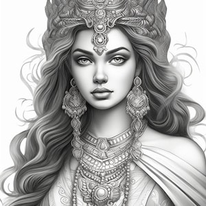 Hindu Princesses Coloring Book for Adults and Kids, Grayscale Coloring ...