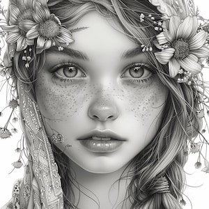 Druid Girls Coloring Book for Adults and Kids, Grayscale Coloring Pages ...