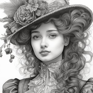 Victorian Women Grayscale Coloring Book: Relaxing Illustrations ...