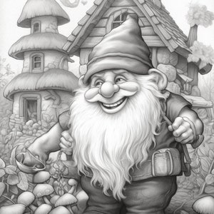Grayscale Garden Gnomes Coloring Book for Adults, Teens, Instant ...