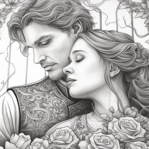 Romance Coloring Book for Adults and Kids, Grayscale Coloring Pages ...