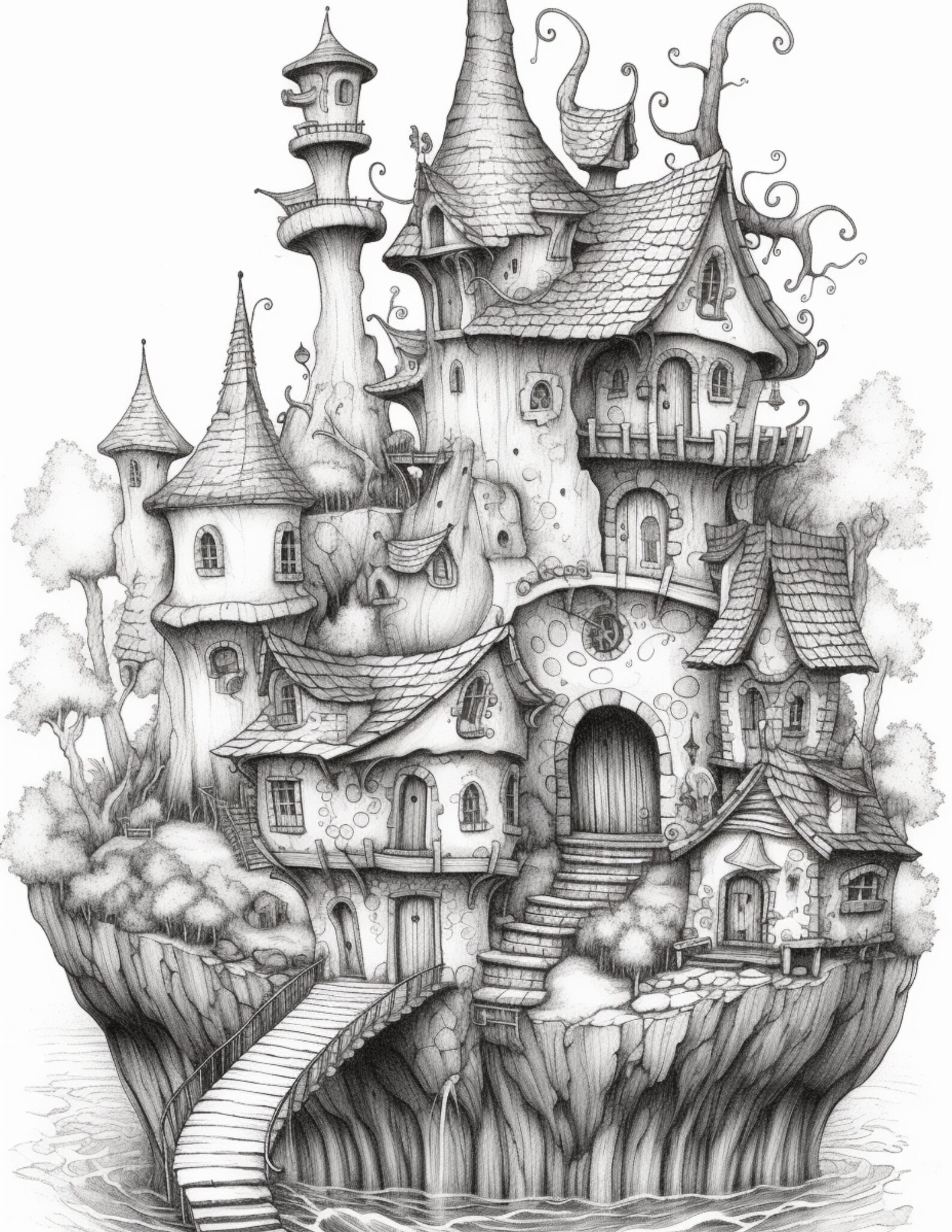 Fairy Tale Houses Coloring Book Adults Kids Coloring Pages - Etsy