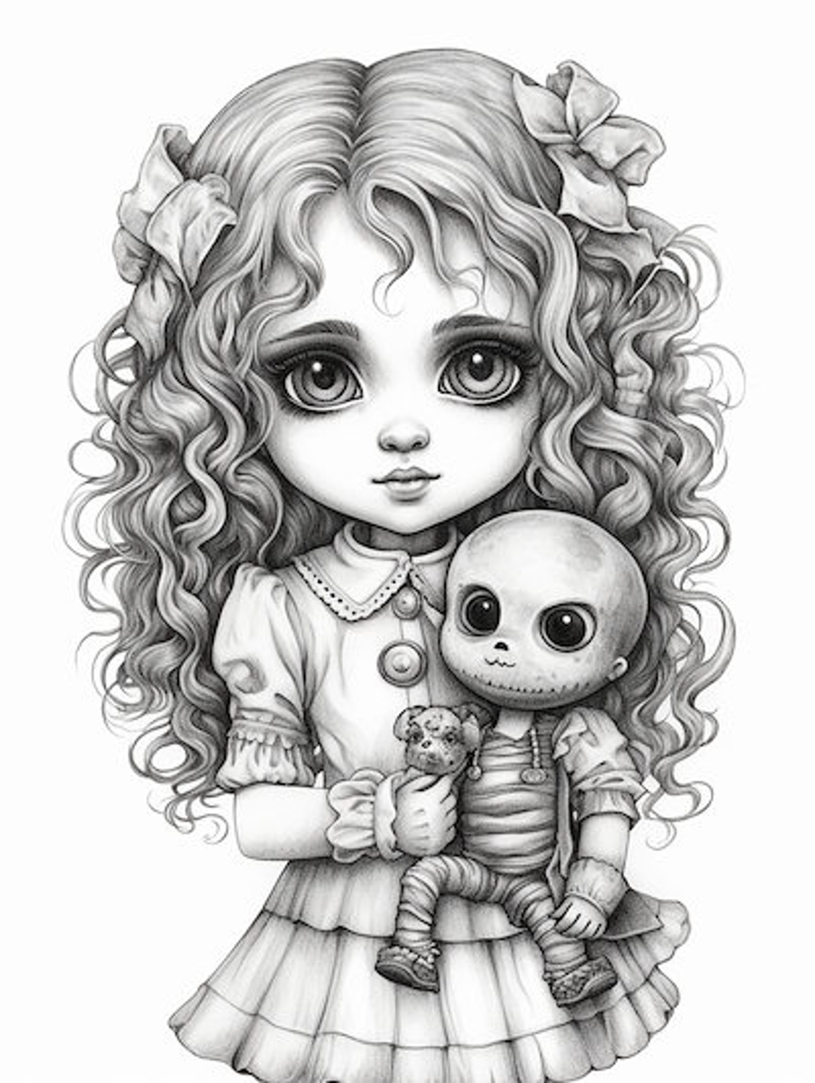 Cute Chibi Horror Coloring Book for Adults and Kids Grayscale - Etsy
