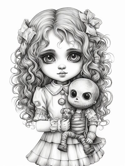 Cute Chibi Horror Coloring Book for Adults and Kids Grayscale - Etsy
