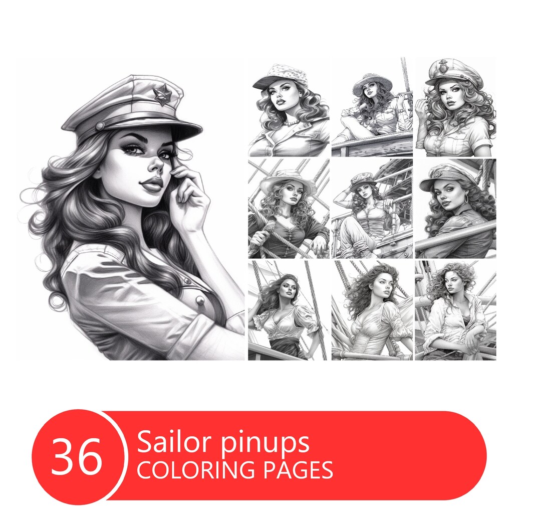 Sailor Pinups Coloring Book: Grayscale Art (printable PDF File) - Etsy