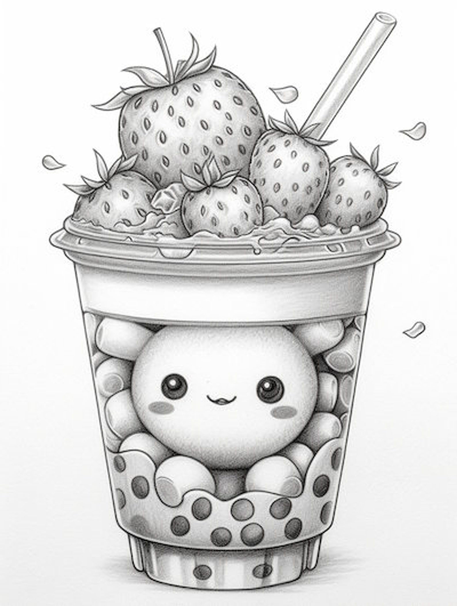 Cute Kawaii Boba Tea Coloring Book for Adults and Kids, Grayscale ...