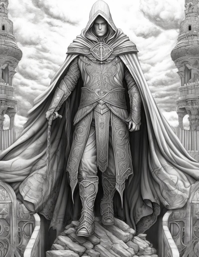 Wizards and Mages Grayscale Coloring Book for Adults & Teens (printable ...