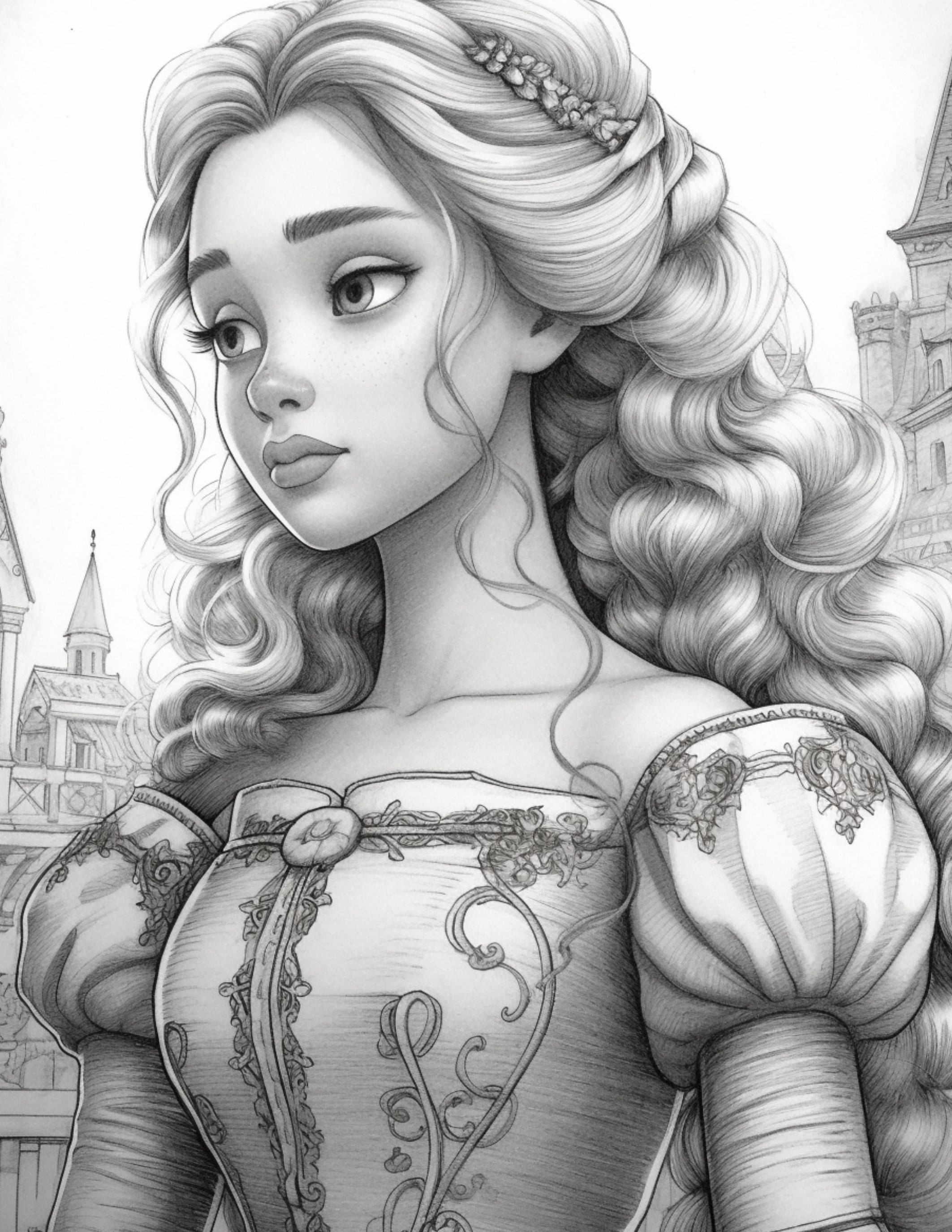 Princesses Coloring Book for Adults and Kids Grayscale - Etsy