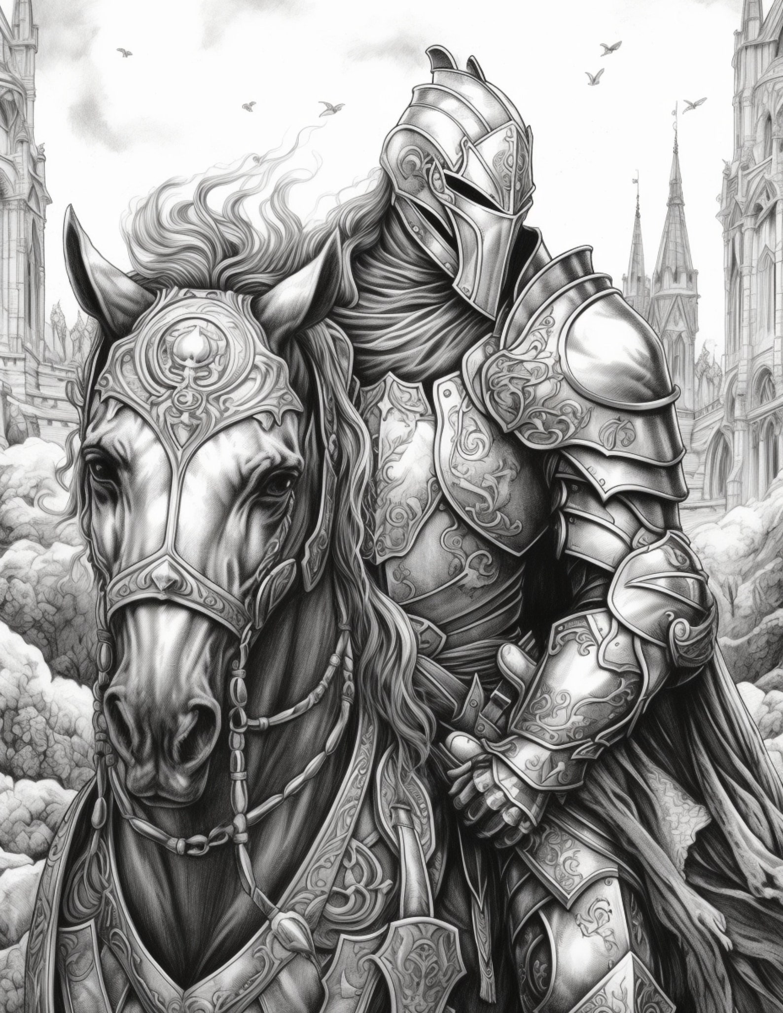 Knights Coloring Page for Adults and Teens Grayscale Coloring - Etsy