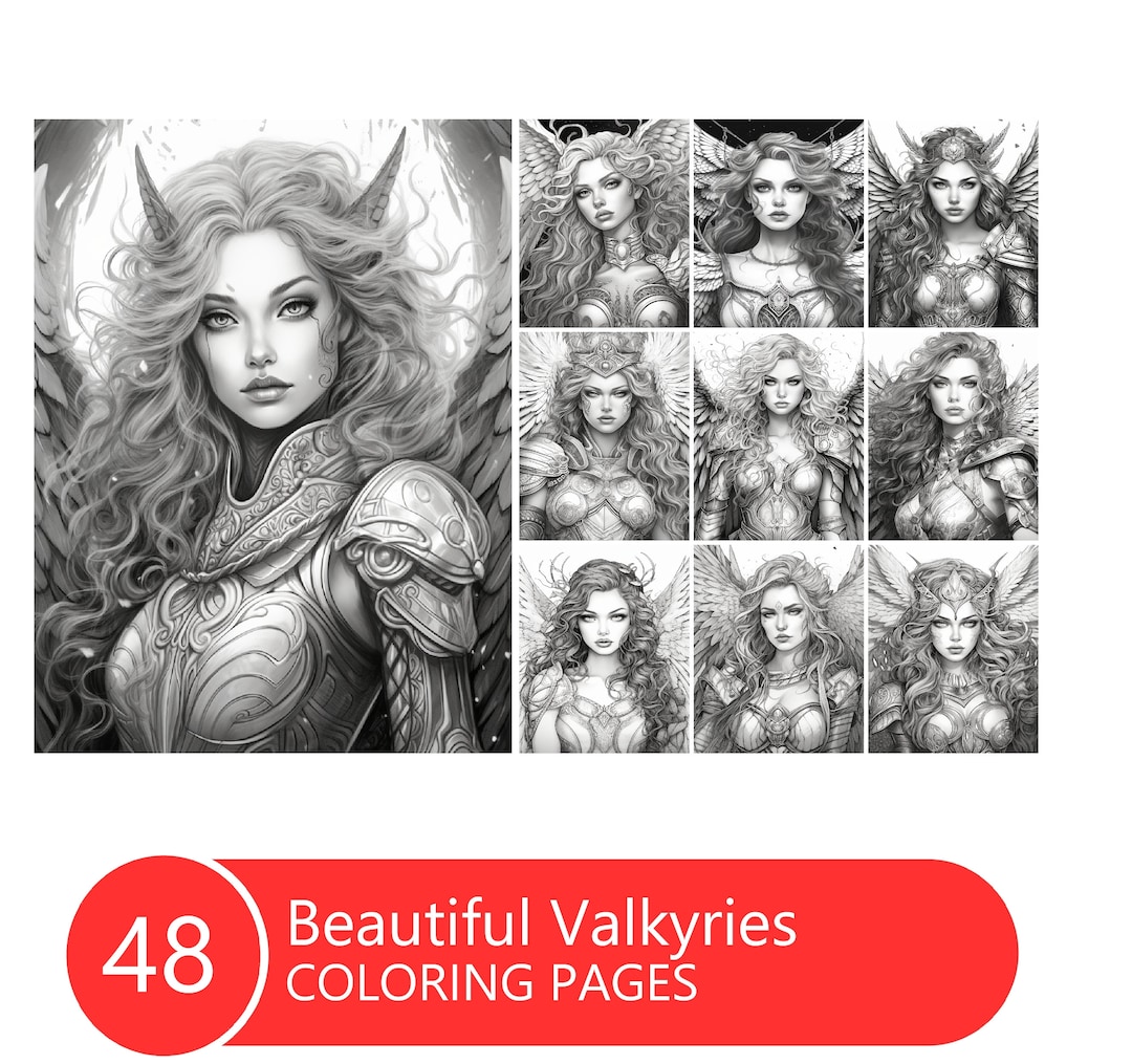 Beautiful Valkyries Coloring Book for Adults and Kids, Grayscale ...