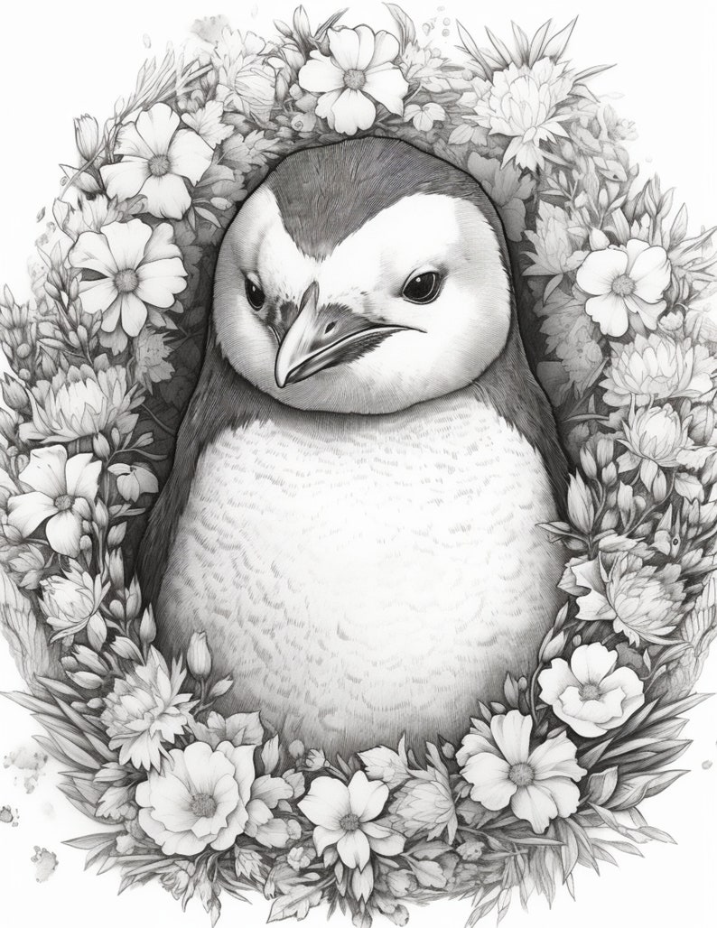 Cute Animals Grayscale Coloring Pages Printable Adult - Etsy