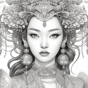 Chinese Princesses Coloring Book for Adults and Kids, Grayscale ...