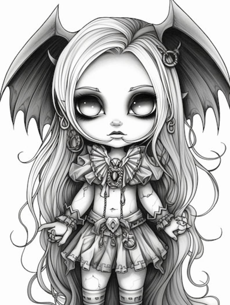Cute Chibi Horror Coloring Book for Adults and Kids Grayscale - Etsy ...