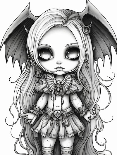 Cute Chibi Horror Coloring Book for Adults and Kids Grayscale - Etsy