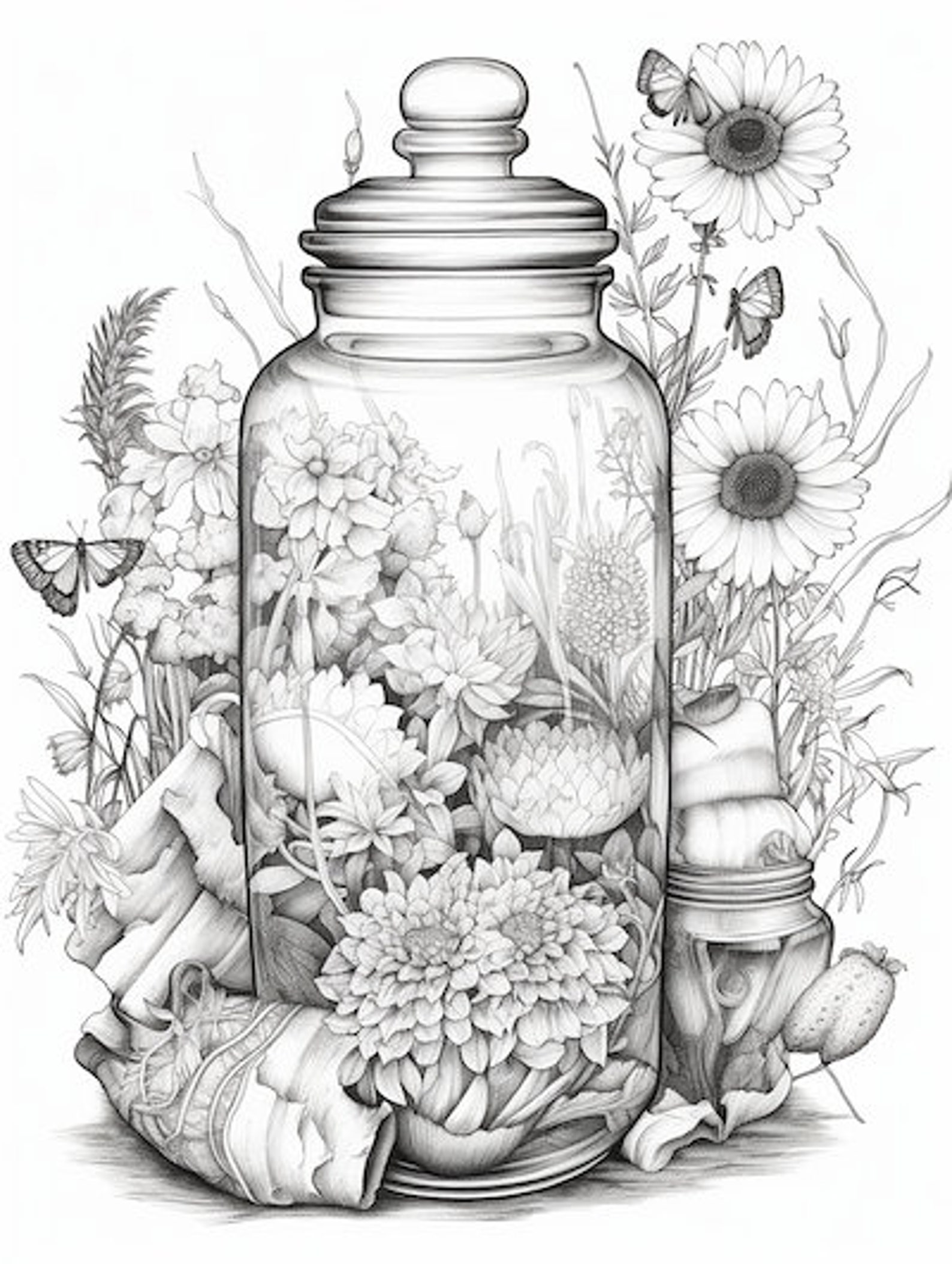 Jars and Flowers Coloring Book for Adults and Kids Grayscale - Etsy
