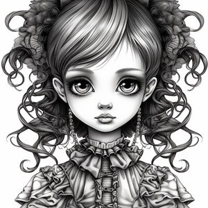 Chibi Gothic Girls Coloring Book for Adults and Kids, Grayscale ...