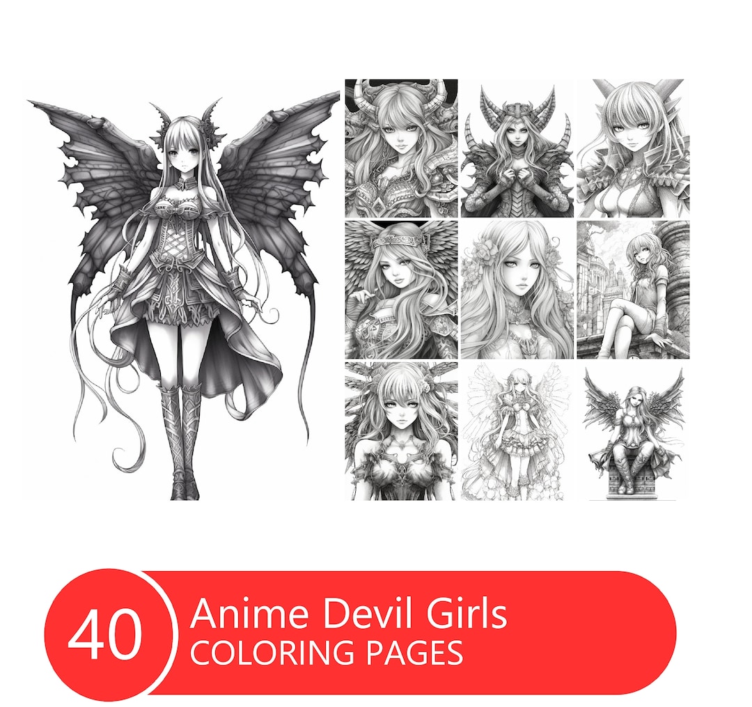 Anime Devil Girls Coloring Book for Adults and Kids, Anime Manga ...
