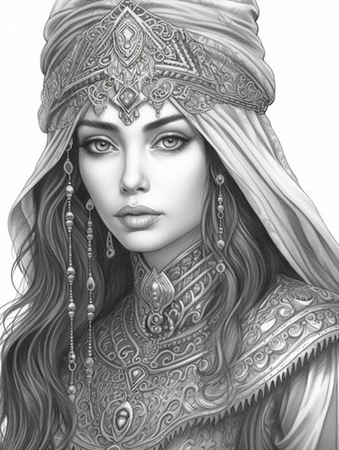 Arabic Princesses Coloring Book for Adults and Kids Grayscale - Etsy